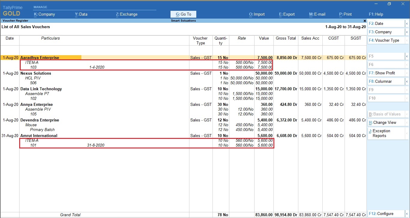 130 | Batch Detail in Columnar Register