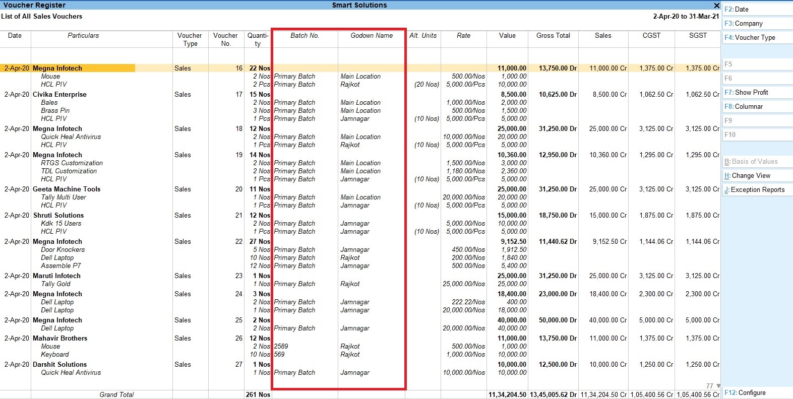 207 | Display Batch Details in Sales Columnar report